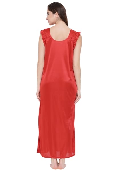 Buy 4 Pcs Satin Nightwear In Red - Robe, Nightie, Top, Capri Online ...