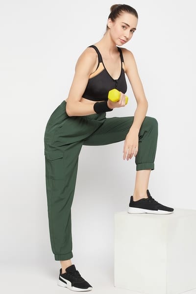 Buy Cargo Style Active Track Pants in Pine Green Online - Clovia