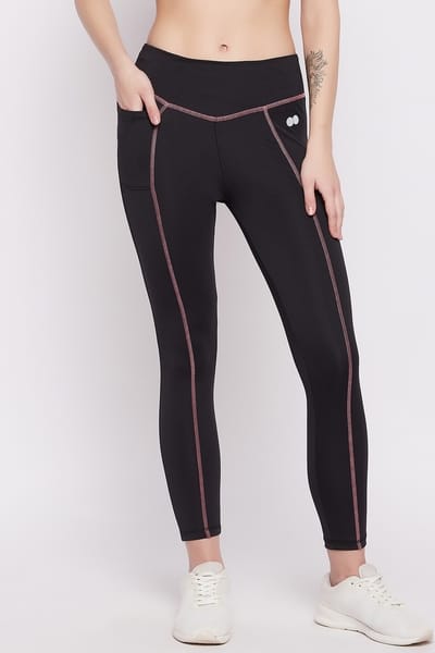 Buy Snug Fit High Rise Active Tights in Black with Side Pocket Online ...