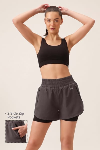 Buy Snug Fit Active High Rise Running Shorts in Dark Grey Online - Clovia