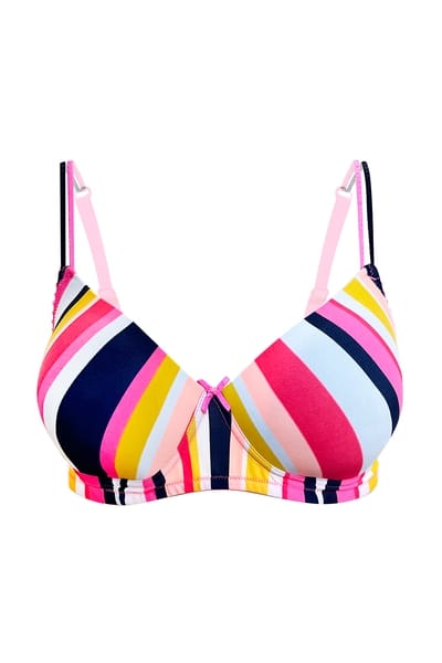Buy Padded Non-Wired Full Coverage Striped Bra in Multicolour with Dual ...