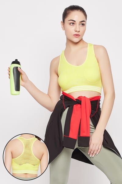 Buy Medium Impact Padded Seamless Racerback Sports Bra in Lemon Yellow ...