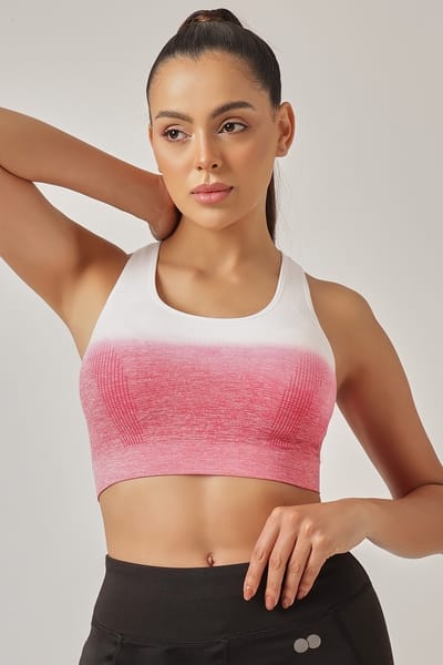 Buy Low Impact Ombre Print Sports Bra in Dark Pink with Removable Cups ...