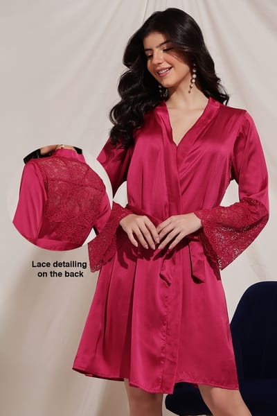 Buy Chic Basic Robe in Hot Pink - Satin & Lace Online - Clovia
