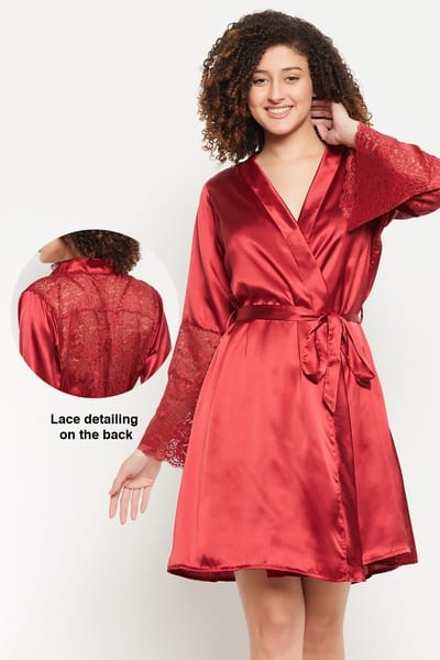 Buy Chic Basic Robe in Maroon - Satin Online - Clovia