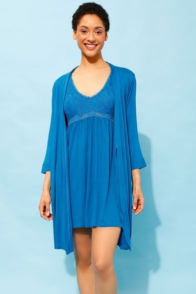 Buy Chic Basic Short Night Dress & Robe Set in Cobalt Blue - Cotton ...