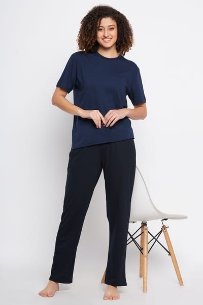 Buy Chic Basic Top in Navy & Pyjama in Navy - Cotton Online - Clovia
