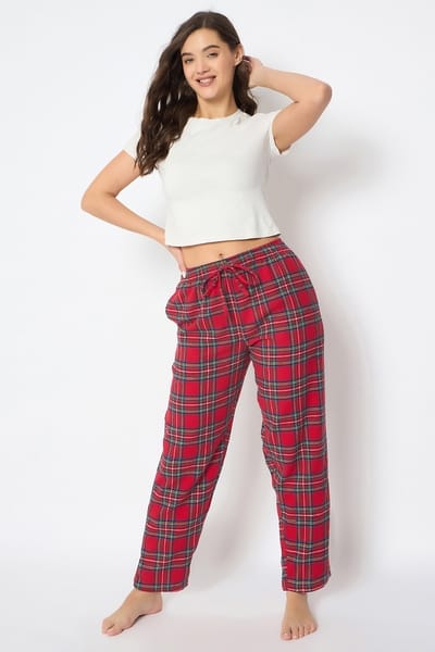 Buy Classic Checkered Pyjama in Red - Cotswool Online - Clovia