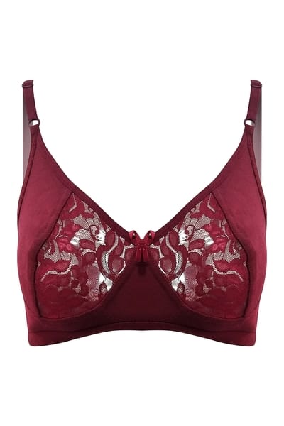 Buy Cotton Rich Non-padded Sexy Bra With Lace In Wine Color Online ...