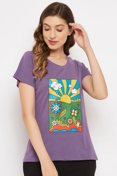 Buy Graphic Print Top in Purple - 100% Cotton Online - Clovia