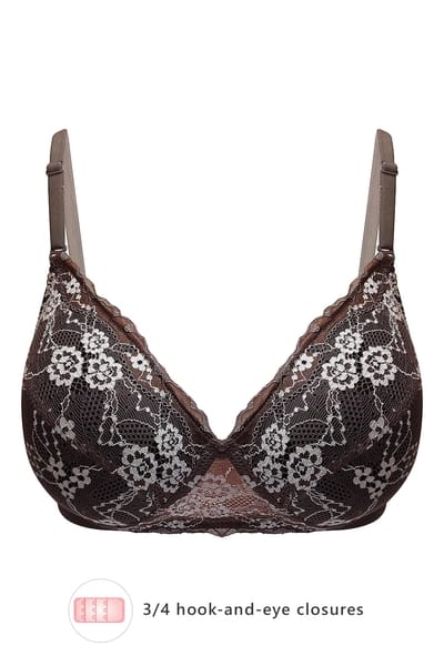 Buy Lace Padded Non-Wired Multiway Floral Print Bridal Bra In Brown ...