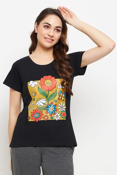 Buy Graphic Print Top in Black - 100% Cotton Online - Clovia
