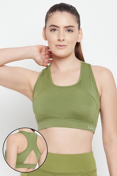 Buy Medium Impact Padded Racerback Sports Bra in Olive Green Online ...