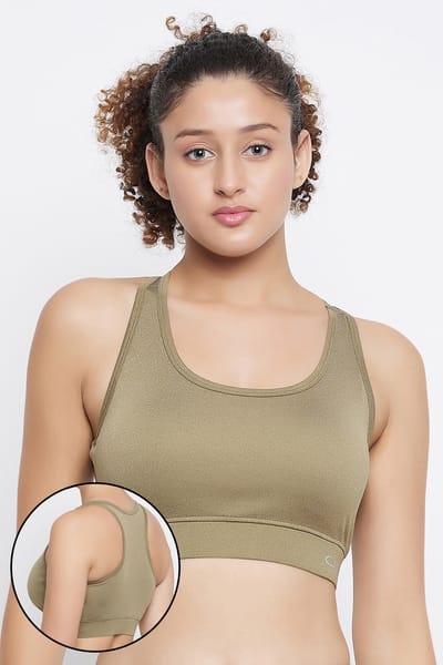 Buy Medium Impact Padded Racerback Active Sports Bra in Olive Green ...