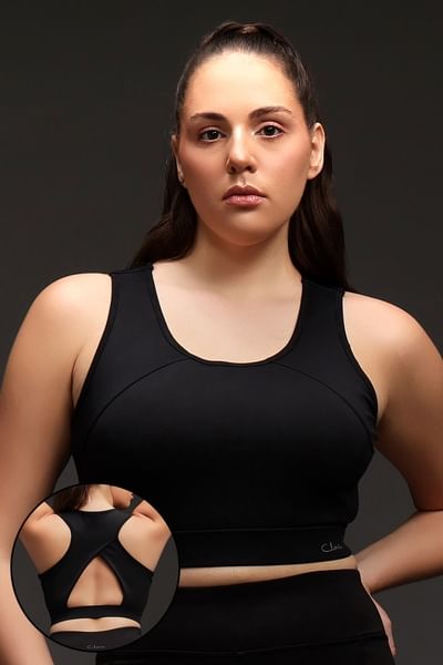 Buy Medium Impact Padded Racerback Sports Bra in Black Online India ...