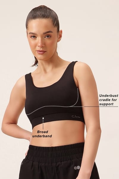 Buy Medium Impact Sports Bra in Black with Removable Cups Online - Clovia