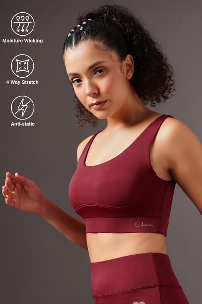 Buy Medium Impact Sports Bra in Maroon with Removable Cups Online - Clovia