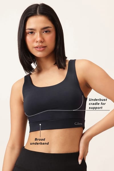Buy Medium Impact Sports Bra with Removable Cups in Navy Colour Online ...