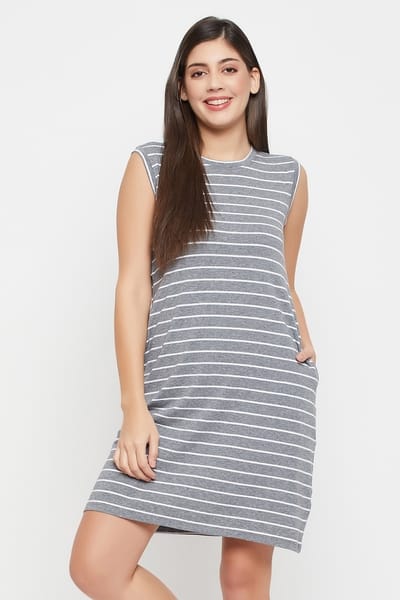 Buy Sassy Stripes Short Night Dress in Light Grey Online - Clovia