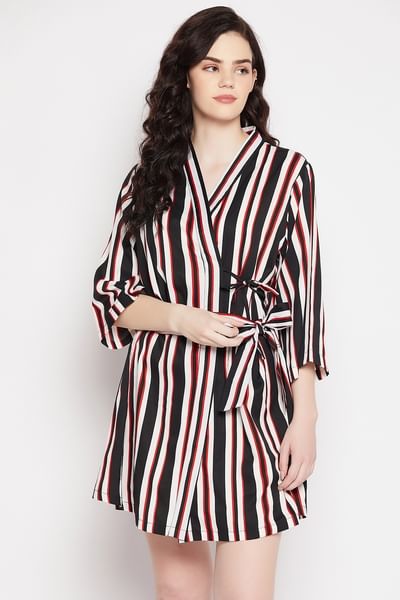 Buy Striped Robe in Black - Crepe Online - Clovia
