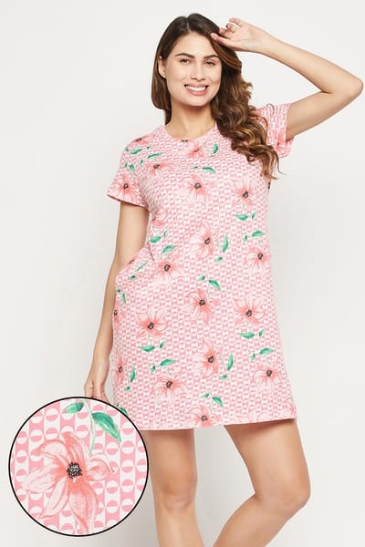 Buy Pretty Florals Short Nighty in Peach Colour - 100% Cotton Online ...