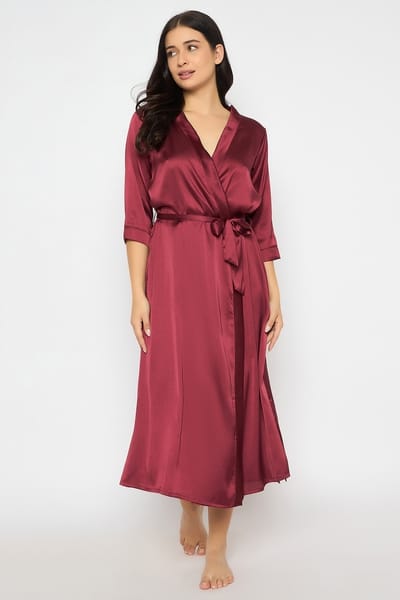 Buy Chic Basic Long Robe in Maroon - Satin Online - Clovia