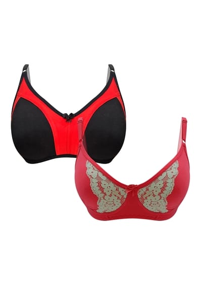Buy Pack of 2 Non-Padded Non-Wired Full Cup Bras - Cotton Online - Clovia
