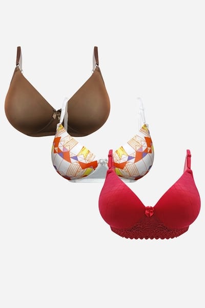 Buy Pack of 3 Padded Non-Wired Full Cup Bras Online - Clovia