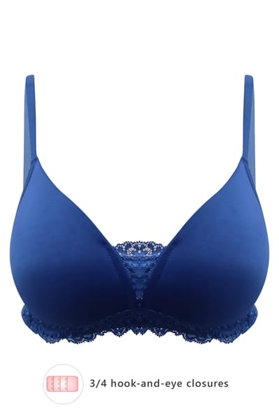 Buy Padded Non-Wired Bridal Bra with Lace in Dark Blue Online - Clovia