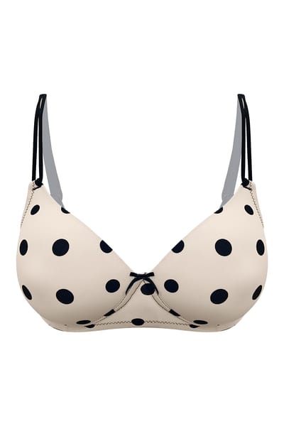 Buy Padded Non-Wired Full Coverage Polka Print Bra in Cream Colour with ...