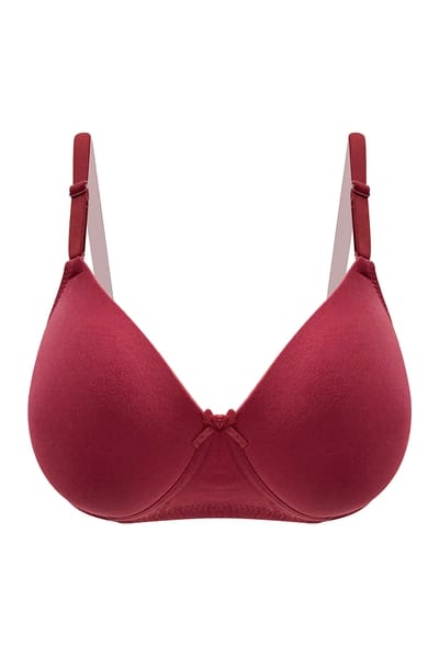 Buy Padded Non-Wired Full Coverage T-shirt Bra in Maroon - Cotton Lycra ...