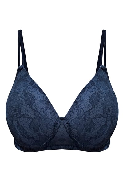 Buy Padded Non-Wired Full Cup Printed T-shirt Bra in Blue Online - Clovia