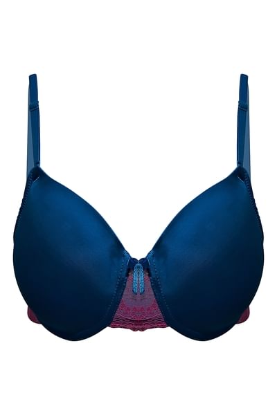 Buy Padded Underwired Bridal T-Shirt Bra with Lace In Navy Online - Clovia