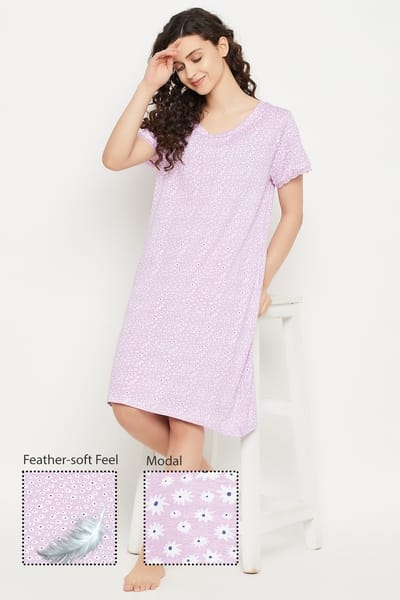 Buy Pretty Florals Short Night Dress in Lilac - Modal Online - Clovia