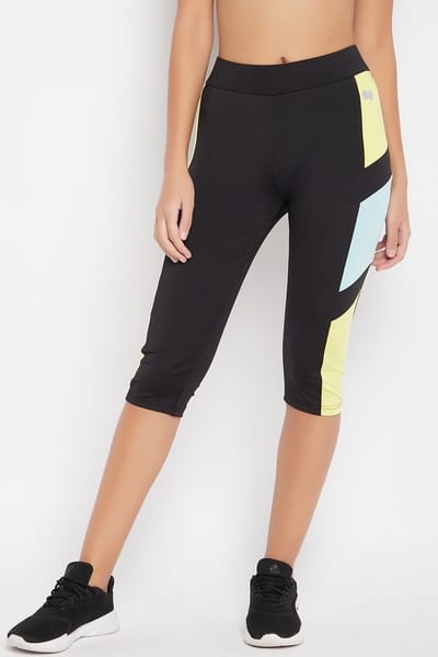 Buy Snug Fit High-Rise Active Capri in Black with Side Panels Online - Clovia