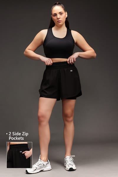 Buy Snug Fit Active High Rise Running Shorts in Black Online - Clovia