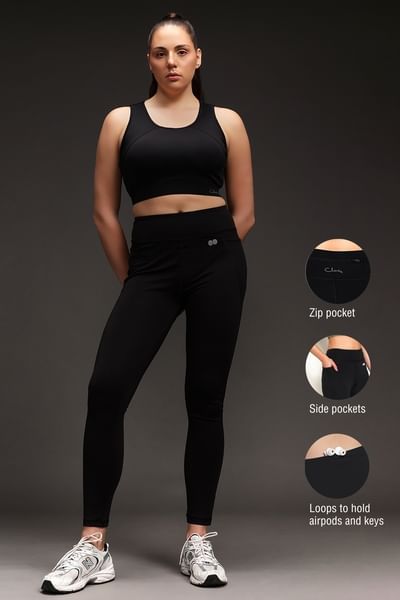 Buy Snug-Fit High-Rise 4 Pocket Active Tights in Black Online - Clovia