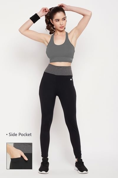 Buy High Rise Active Tights in Black with Printed Waistband with Side ...