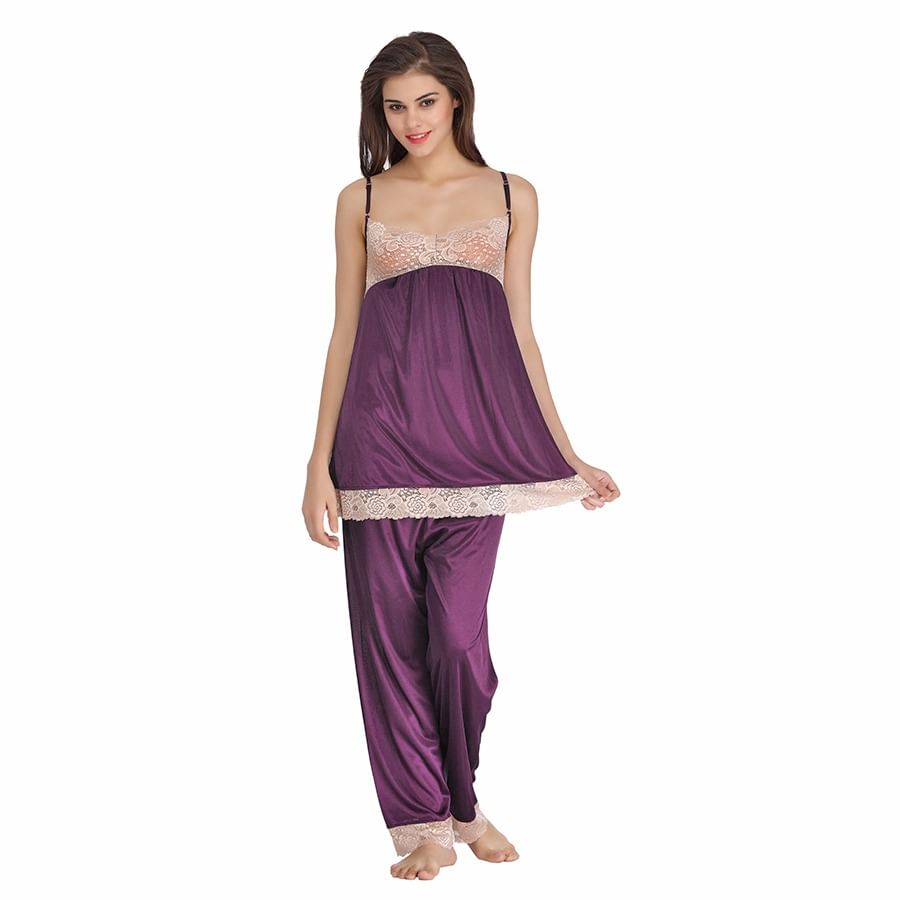 Buy 8 Pc Satin Nightwear Set - Navy Online India, Best Prices, COD ...
