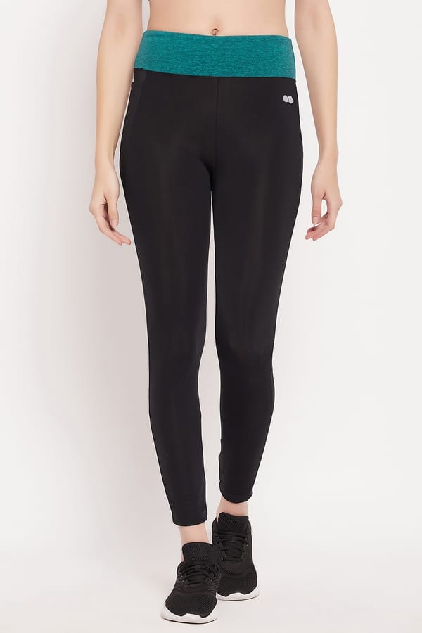 Buy High Rise Active Tights in Black with Contrast Waistband & Side ...