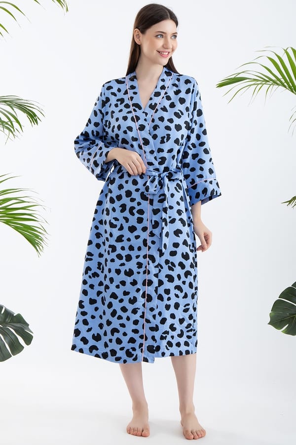 Buy Animal Print Robe in Powder Blue - Satin Online India, Best Prices ...