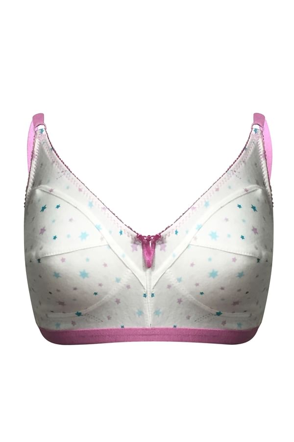 Buy Non-Padded Non-Wired Star Print Full Figure Bra in White - Cotton ...