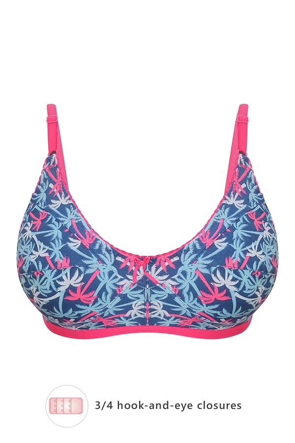 Buy Non-Padded Non-Wired Printed Full Figure Bra in Blue - Cotton Rich ...