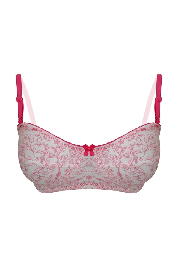 Buy Non-Padded Non-Wired Full Cup Floral Print Balconette Bra in White - 100% Cotton Online ...