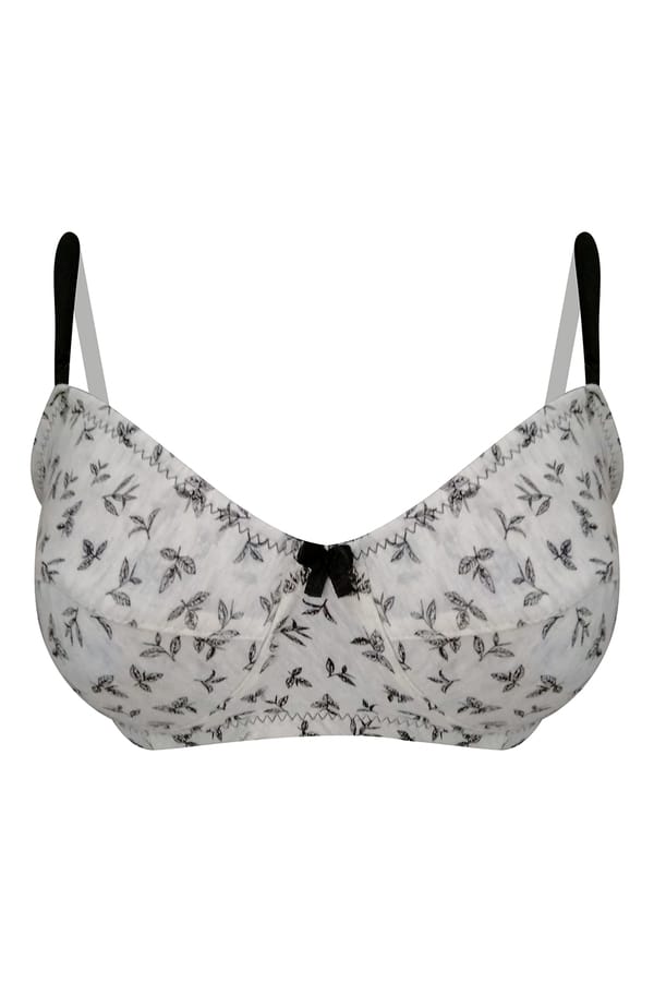 Buy Non-Padded Non-Wired Full Cup Leaf Print Balconette Bra in White - Cotton Online India, Best ...