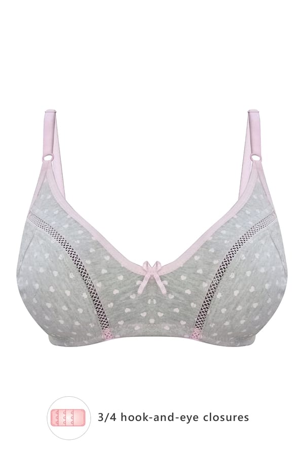Buy Non-Padded Non-Wired Full Cup Polka Print Bra in Grey- 100% Cotton ...