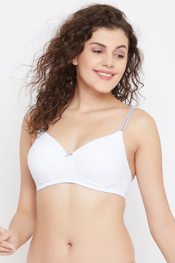 Buy Padded Non Wired Full Cup Polka Print T Shirt Bra In White Online
