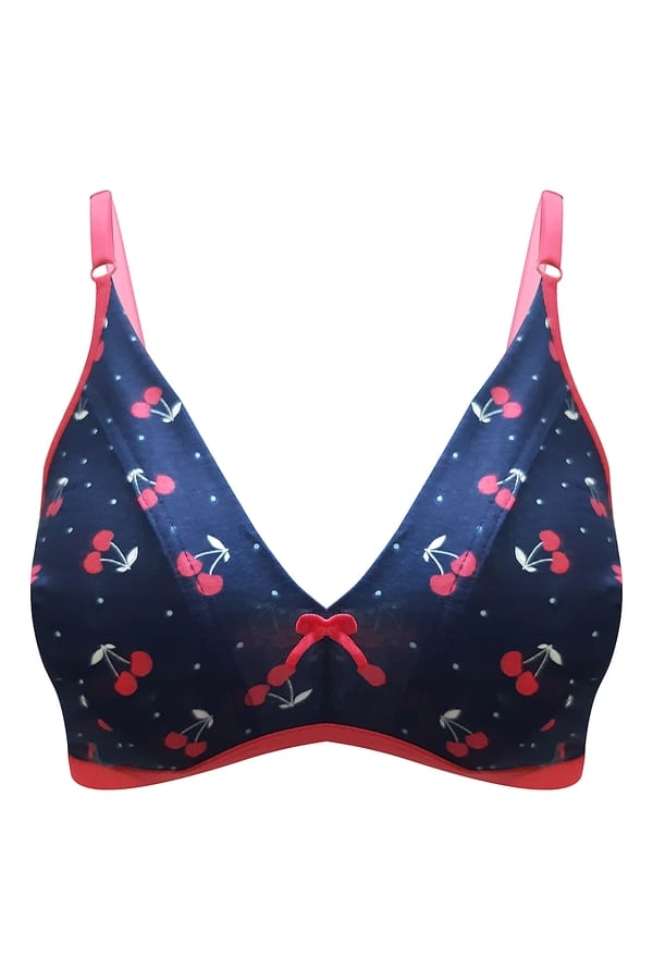 Buy Cotton Rich Non-Padded Non-Wired Cherry Print Bra In Blue Online ...