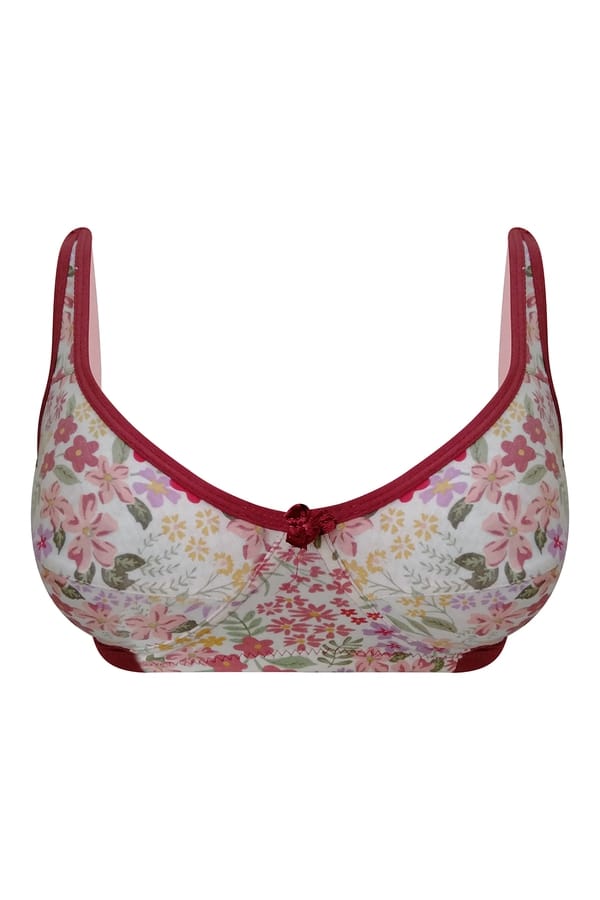 Buy Non-Padded Non-Wired Full Cup Floral Print Bra in White - 100% ...
