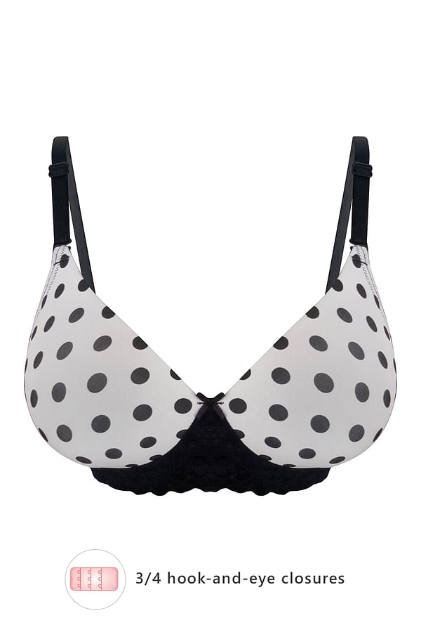 Buy Padded Non Wired Full Cup Polka Print T Shirt Bra In White Online
